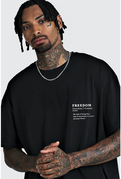 Blackrock Oversize Freedom Baskılı Bisiklet Yaka T-Shirt Blackrock Oversize Freedom Baskılı Bisiklet Yaka T-Shirt