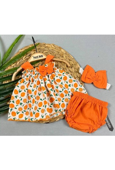 Murat Baby Yazlık Kız Bebek Mandalina Desenli Elbise