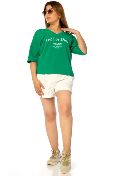 Limerence Alt Üst Şortlu Takım Yeşil V Yakalı T-Şhirt Ekru Duble Şort Limerence Alt Üst Şortlu Takım Yeşil V Yakalı T-Şhirt Ekru Duble Şort