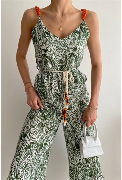 Different Style Zincir Askılı Yeşil Tulum