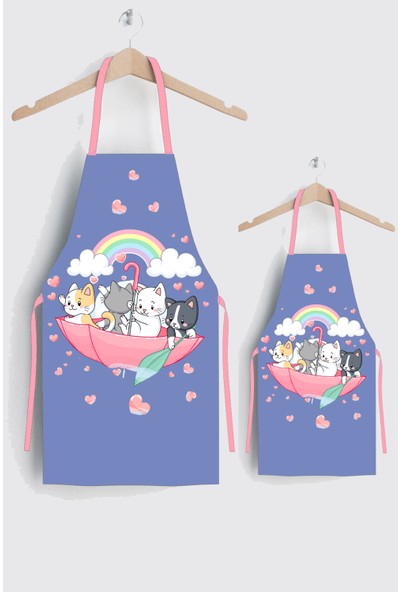 Ays Home Lila Kedi Anne Çocuk 2'li Mutfak Önlüğü Seti