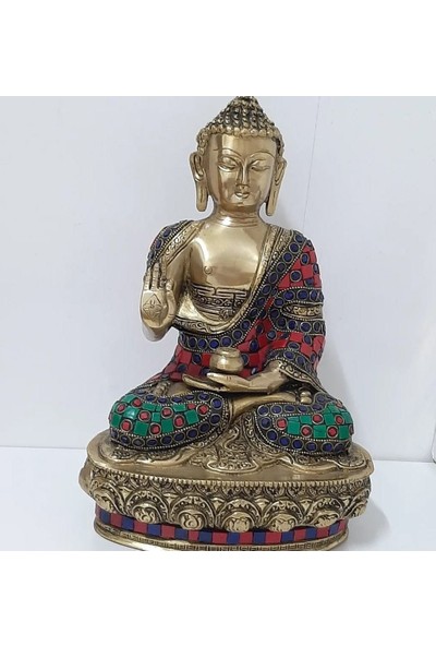 Customsproducts Koleksiyon Hindistan Buda Büyük Pirinç Heykeli - Tibet Şifa Idol Heykel - Budist Dini Heykelcik