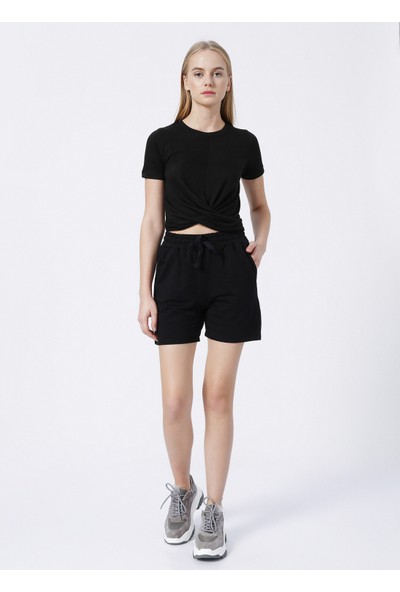 Fashion Friends Bisiklet Yaka Düz Siyah Kadın Bluz 22Y0519K1