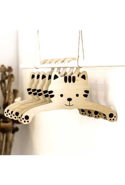 Artı Baskı Atölyesi 6'lı Bebek Elbise Askısı Ahşap Kıyafet Askısı Kedi Temalı Artı Baskı Atölyesi 6'lı Bebek Elbise Askısı Ahşap Kıyafet Askısı Kedi Temalı