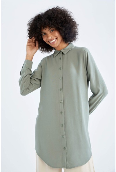 DeFacto Regular Fit Uzun Kollu Krinkıl Viskon Gömlek Tunik X2914AZ22SP