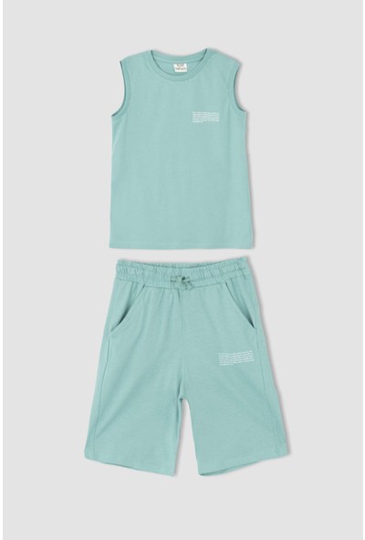 DeFacto Erkek Çocuk Regular Fit Baskılı Kolsuz Atlet Şort Takım Y6462A622SM