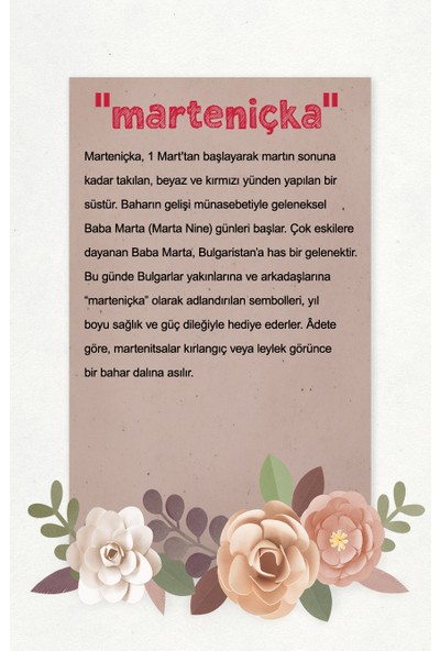 Marteniçka Kartı (5,5x8,5 cm 100 Adet) Ipsizdir