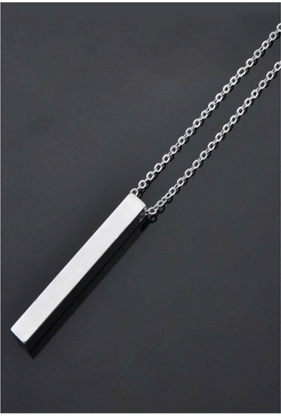 The Collection Uzun Bar Erkek Dikdörtgen Gümüş Çelik Kolye