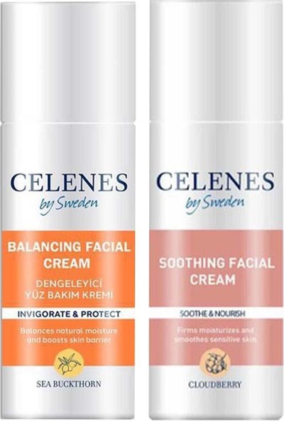 Celenes By Sweden Dengeleyici Yüz Kremi 50 ml ve Yatıştırıcı Yüz Kremi 50 ml Celenes By Sweden Dengeleyici Yüz Kremi 50 ml ve Yatıştırıcı Yüz Kremi 50 ml