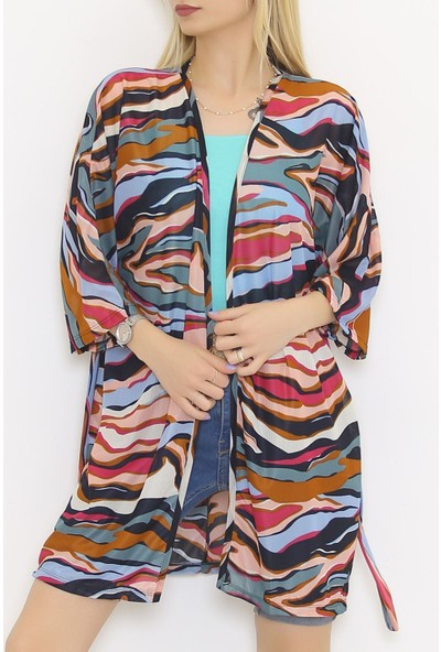 Desenli Kimono Rengarenk