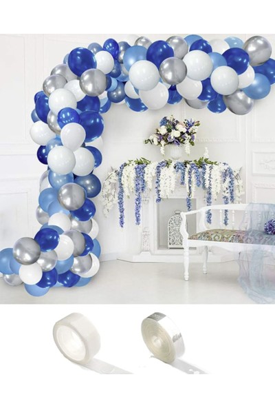 Mavi Beyaz Latex Balon Zincir Set 100 Adet Mavi Beyaz Latex Balon Zincir Set 100 Adet