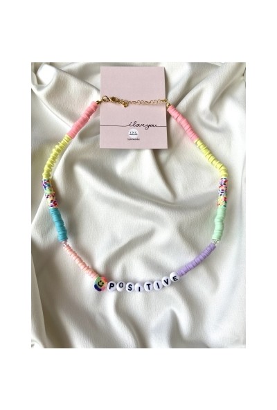 Ync Mücevher Fimo Boncuklu Positive Slogan Kolye