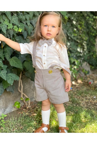 Ares Kids Fashion Şortlu Salopet Takım Siyah Çizgili