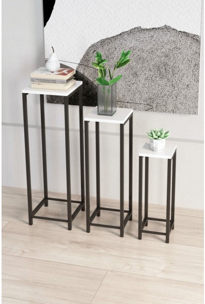 Morpanya Cappadocia Çiçeklik 3 Lü Yan Sehpa Dekoratif Saksılık Balkon Salon Metal Çiçek Standı