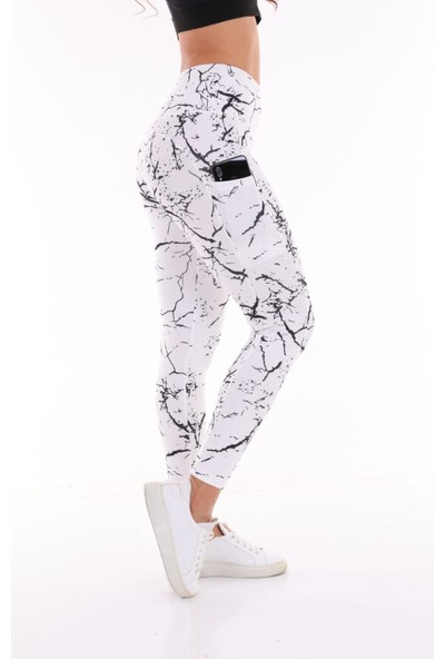 Fitpros Mermer Desen Extra Esnek Yüksel Bel Çift Cepli Tayt Fitpros Mermer Desen Extra Esnek Yüksel Bel Çift Cepli Tayt