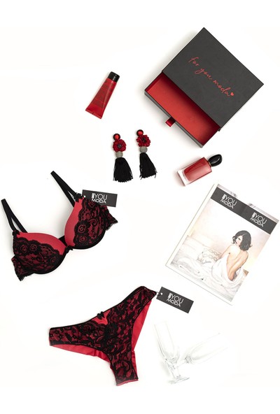 For You Moda Kadın Dantelli Destekli Dantelli Kırmızı Sütyen Takımı