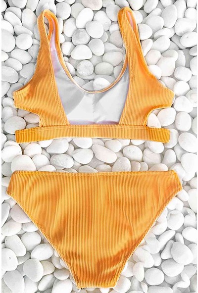 Angelsin Özel Kumaş Bikini Takım Sarı