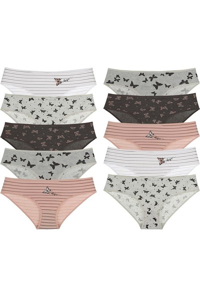 Ilısana 10'lu Renkli Kelebek Baskılı Kadın Yüksek Bel Külot