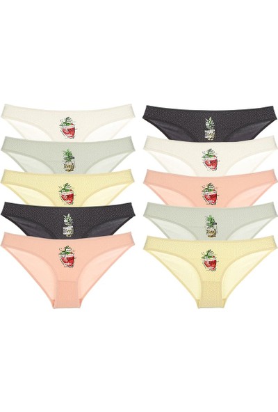 Ilısana 10'lu Renkli Meyveler Baskılı Kadın Külot