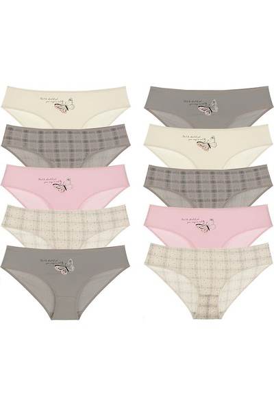 Ilısana 10'lu Renkli Baskılı Kadın Yüksek Bel Külot