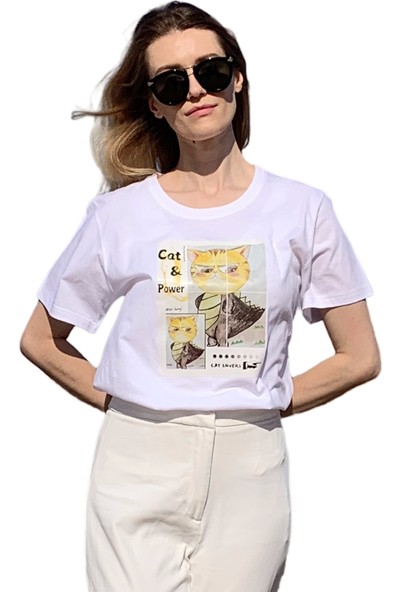 Gentisy Kadın Beyaz Kısa Kollu Kedi Baskılı Tişört (Yurt Dışından) Gentisy Kadın Beyaz Kısa Kollu Kedi Baskılı Tişört (Yurt Dışından)