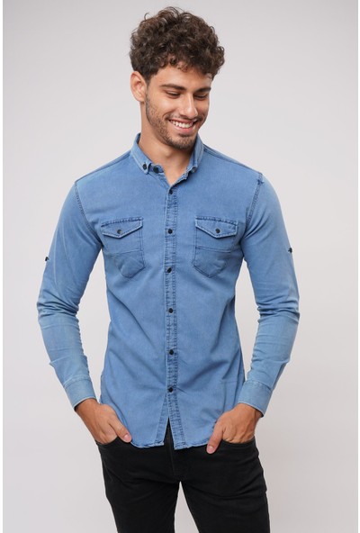 Mavı Cepli Kot Gömlek
