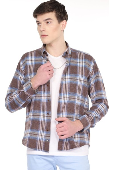Kahve Ekose Uzun Kol Gömlek