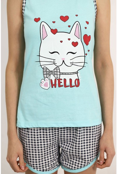 Mavı Baskılı Şortlu Pijama Takımı