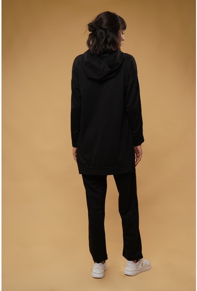 Siyah Kapişonlu Baskılı Ikili Takım