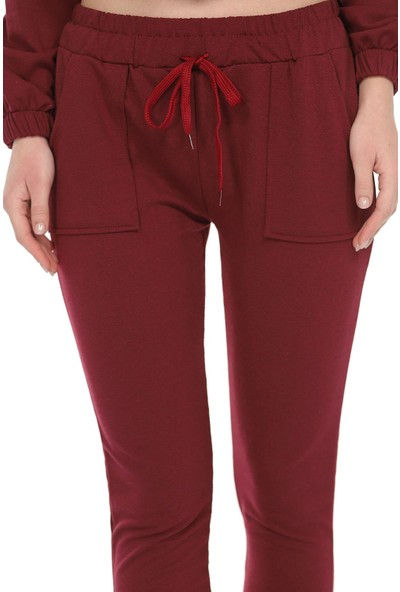 Bordo Çift Cepli Eşofman Altı