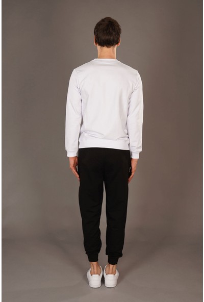 Siyah Paça Lastikli Baskılı Eşofman Altı