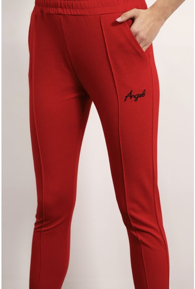 Kırmızı Paça Lastikli Baskılı Eşofman Altı