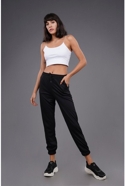 Siyah Cepli Paça Lastikli Eşofman Altı