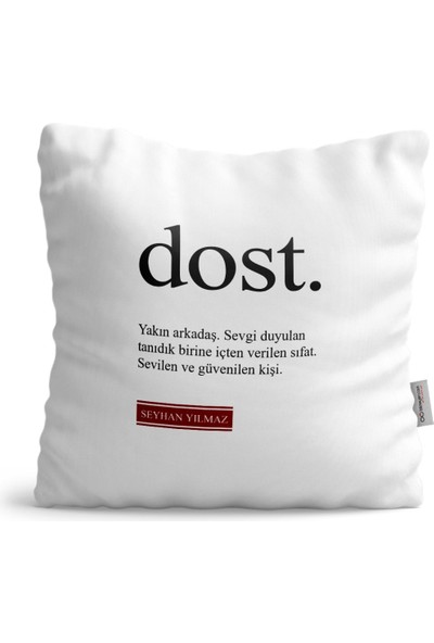 BK Kişiye Özel Lügat Dost Beyaz Saten Yastık - 1 BK Kişiye Özel Lügat Dost Beyaz Saten Yastık - 1