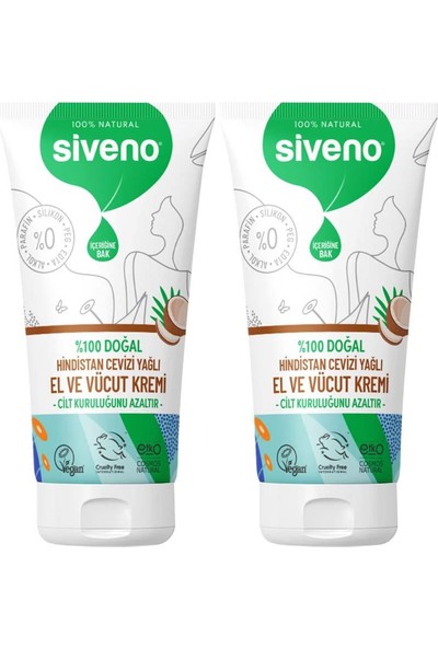 Siveno Doğal El Vücut Kremi-Hindistan Cevizli 50 ml x 2