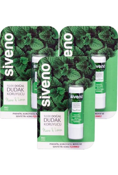 Siveno %100 Doğal Dudak Koruyucu Nane ve Limon 6 gr x 3 Siveno %100 Doğal Dudak Koruyucu Nane ve Limon 6 gr x 3