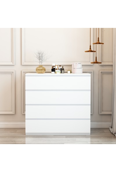 Nur Mobilya 4 Çekmeceli Şifonyer 80 cm Beyaz