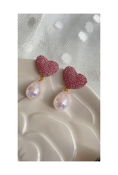 She Accessories Pirinç Kaplama Pembe Kalpli Incili Küpe She Accessories Pirinç Kaplama Pembe Kalpli Incili Küpe
