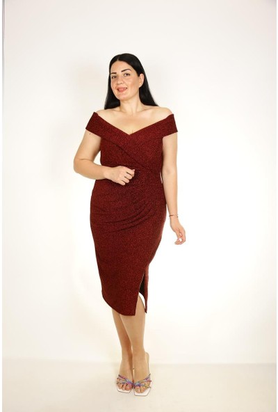 Özlem Üçgül Dans Simli Kumaş Madonna Yaka Kenarı Büzgülü Anne Abiyesi