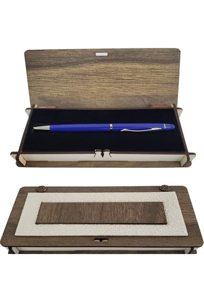 Xnews Lacivert Metal Kalem Ahşap Deri Kutulu