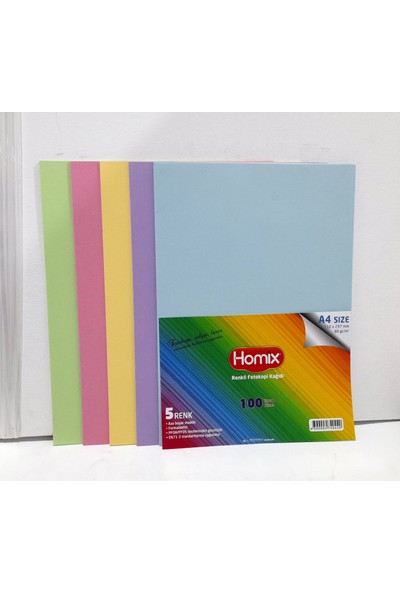 Homix HKA-4032 Renkli Fotokopi Kağıdı 100 Lü 5 Renk Homix HKA-4032 Renkli Fotokopi Kağıdı 100 Lü 5 Renk