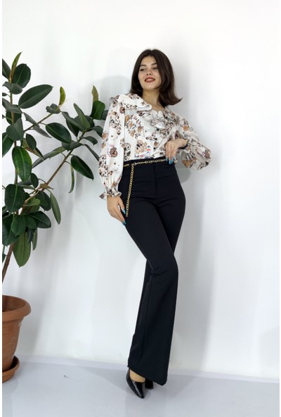 MissVina Y-3969 Y Kemerli Ispanyol Paça Pantolon