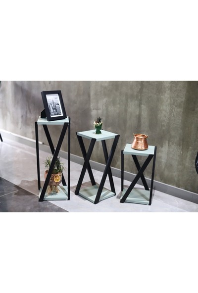 Yücel Mobilya Dekoratif Sehpa Çiçeklik 3'lü