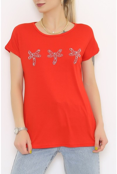 Karazona Kadın Inci Detaylı Bluz Kırmızı KZ2-8967 Karazona Kadın Inci Detaylı Bluz Kırmızı KZ2-8967