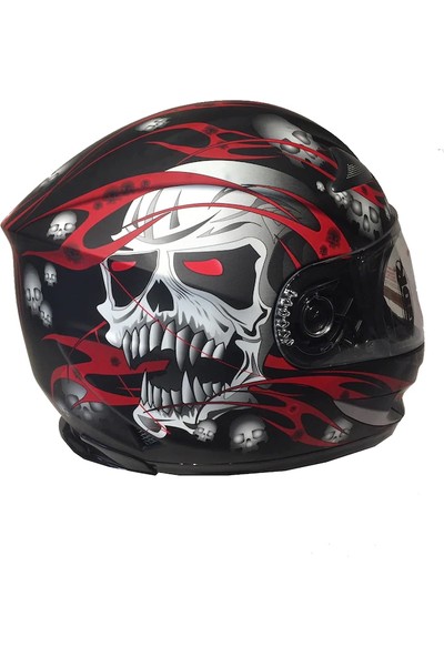 Gdr Ff 816 Skull Red Çeneli Full Kapalı Motosiklet Kaskı - Mat Siyah - 2xl