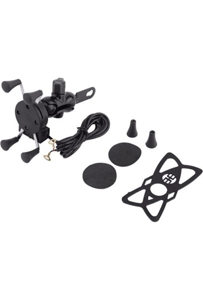 Monero Motosiklet Ayna Bağlantılı USB Şarj Çıkışlı Telefon Tutucu