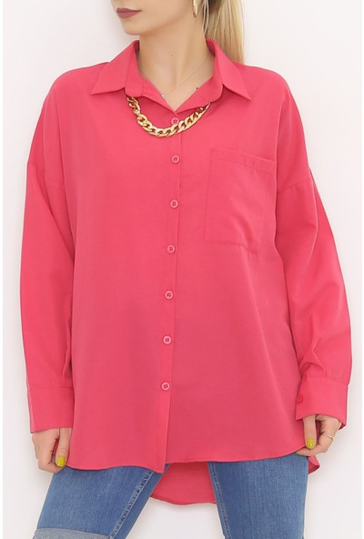 Karazona Kadın Zincir Aksesuarlı Gömlek Fuşya KZ2-8819