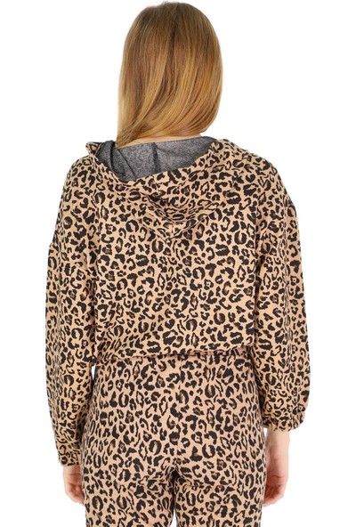 Leopar Yarım Fermuarlı Leopar Desenli Sweat