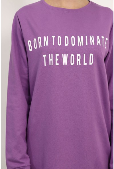 Lila Bisiklet Yaka Baskılı Tunik