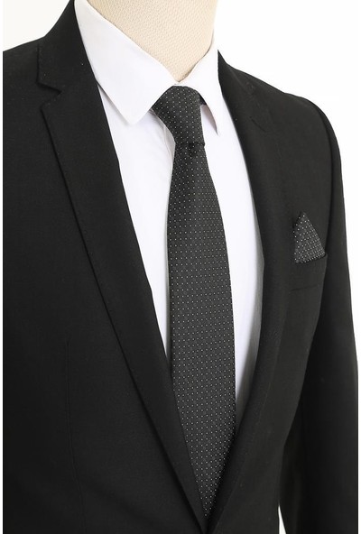 Brianze Siyah Beyaz Noktalı Desen Kravat Mendil Set Brianze Siyah Beyaz Noktalı Desen Kravat Mendil Set